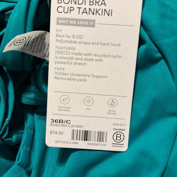 Athleta | Swim | Nwt Athleta Aruba Teal Bra Sized Bondi Bra Cup Tankini ...